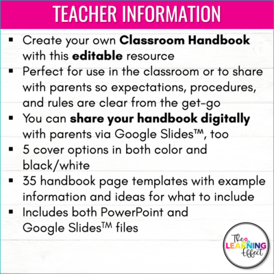 Editable Classroom Parent Handbook Templates | Printable and Digital ...