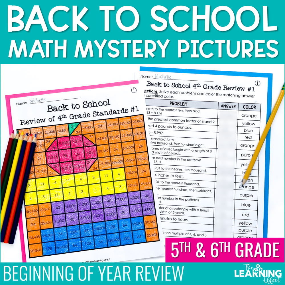 Back To School Math Worksheets Mystery Picture Activities 5th 6th Back To School Math Worksheets Mystery Picture Activities 5th 6th