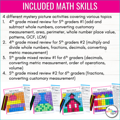 Back to School Math Worksheets Mystery Picture Activities 5th & 6th ...