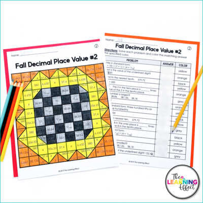 Fall Math Activities Mystery Picture Worksheets | Decimals Multiplication
