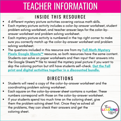 Fall Math Activities Mystery Picture & Pixel Art BUNDLE | Print ...