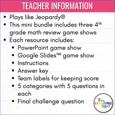 4th Grade Math Spiral Review #1-3 Game Shows | End of Year Test Prep ...