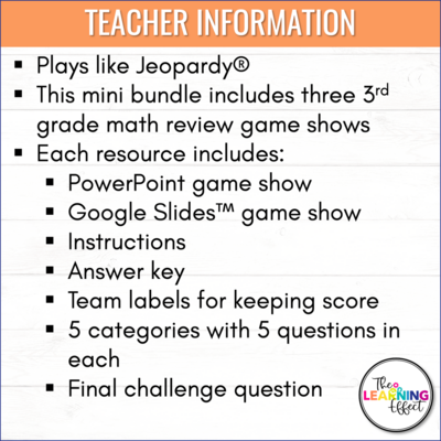 3rd Grade Math Spiral Review #1-3 Game Shows | End of Year Test Prep ...