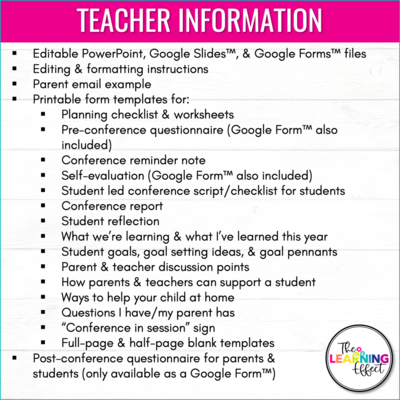 Student Led Parent Teacher Conference Templates | Editable Printable Forms