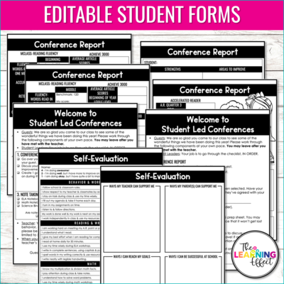 Student Led Parent Teacher Conference Templates | Editable Printable Forms