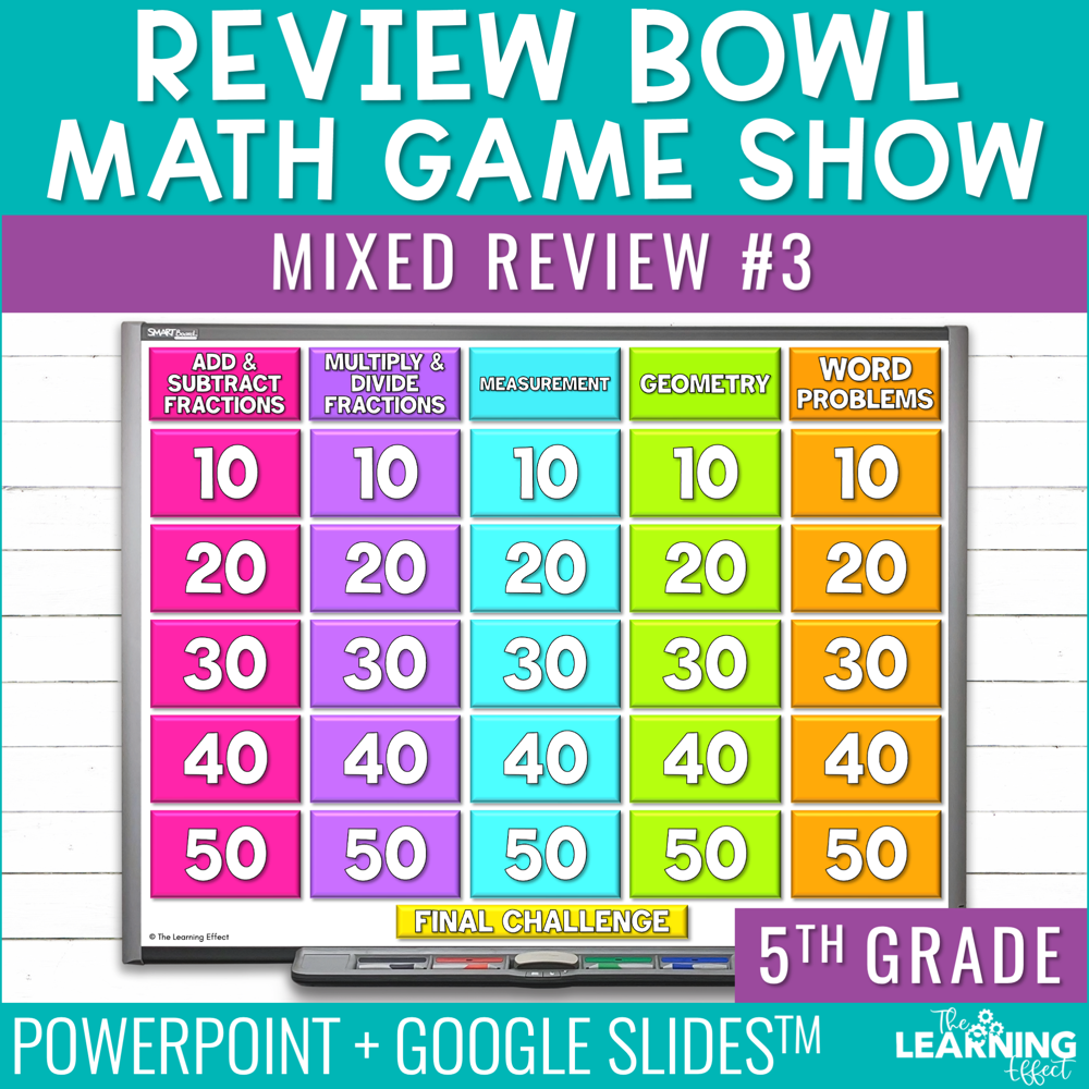 5th Grade Math Spiral Review #3 Game Show | End of Year Test Prep Activity