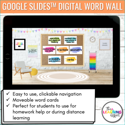 3rd Grade Math Word Wall Printable Vocabulary Cards and Digital Google ...