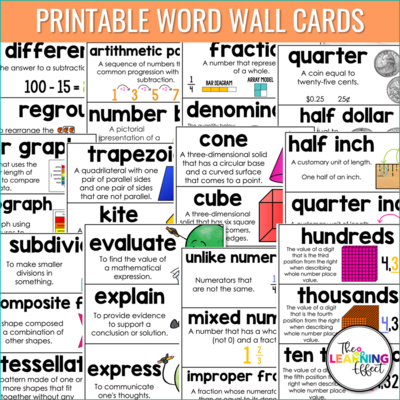 3rd Grade Math Word Wall Printable Vocabulary Cards and Digital Google ...