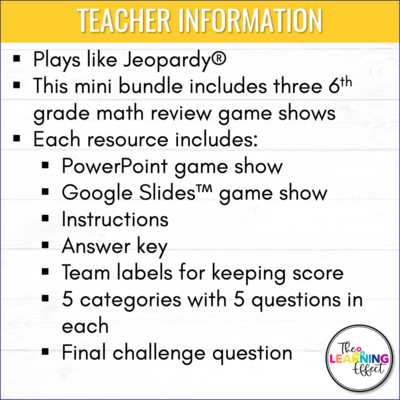 6th Grade Math Review #1-3 Game Shows | End of Year Test Prep ...
