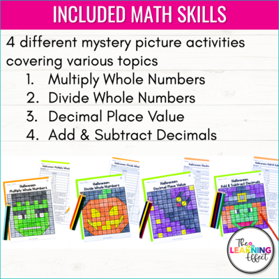 Halloween Math Worksheets Mystery Picture Activities