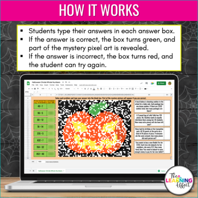 Halloween Math Activities Digital Mystery Pixel Art Google Sheets
