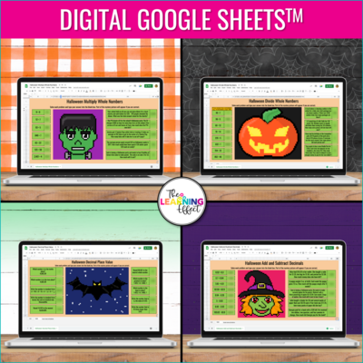 Halloween Math Activities Digital Mystery Pixel Art Google Sheets