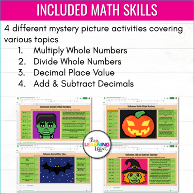 Halloween Math Activities Digital Pixel Art | Decimals Multiplication ...