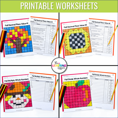 Fall Math Activities Mystery Picture & Pixel Art BUNDLE | Print ...