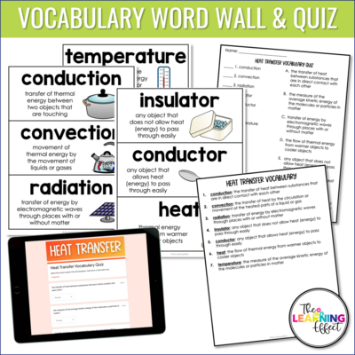 Heat Transfer Science BUNDLE | Lesson Vocabulary Activities Worksheets