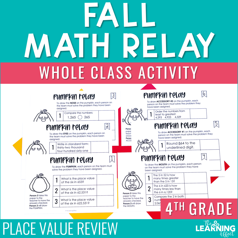 Fall Math Game for 4th Grade | Relay Review Activity | Place Value
