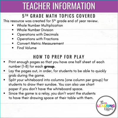 End of the Year Math Game for 5th Grade | Relay Review Test Prep Activity