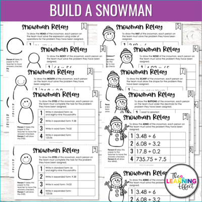Winter Math Game for 5th Grade | Relay Review Activity | Decimals