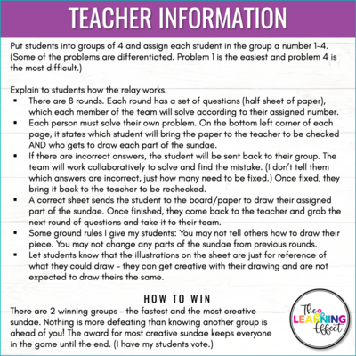 End of the Year Math Game for 5th Grade | Relay Review Test Prep Activity