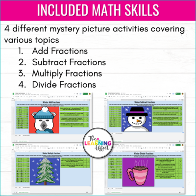 Winter Math Activities Mystery Pixel Art Google Sheets