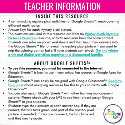 Winter Math Activities Mystery Pixel Art Google Sheets