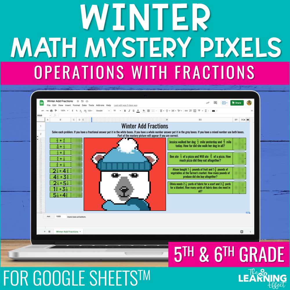 Winter Math Activities Mystery Pixel Art Google Sheets