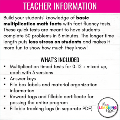 Multiplication Timed Tests | Math Facts Fluency Worksheets