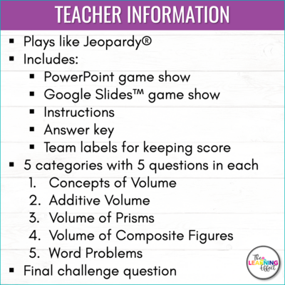 Volume Game Show | 5th Grade Math Test Prep Activity