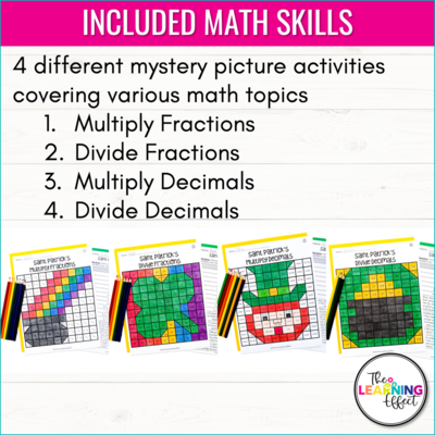 St. Patrick's Day Math Worksheets Mystery Picture Activities