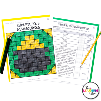 St. Patrick's Day Math Worksheets Mystery Picture Activities