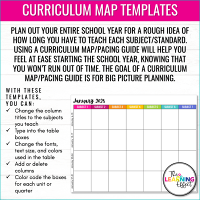 Curriculum Map and Pacing Guide Templates | Editable