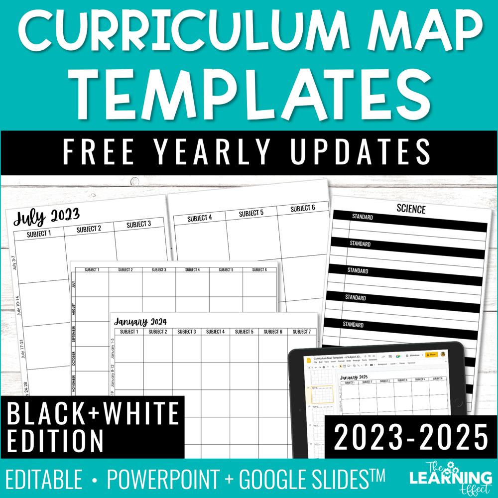 Editable Curriculum Map Template and Pacing Guide Black & White