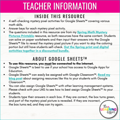 Spring Math Mystery Digital Pixel Art Google Sheets