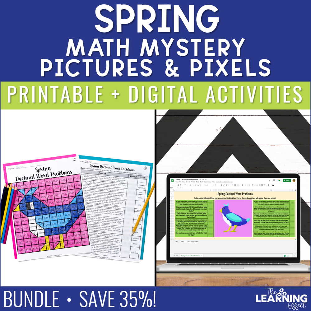 Spring Math Mystery Pictures and Pixel Art BUNDLE