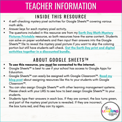 Earth Day Digital Math Mystery Pixel Art Google Sheets