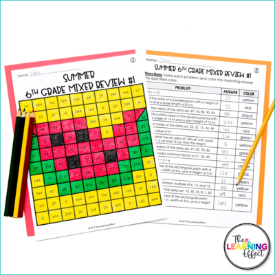 Summer Math Mystery Pictures | 5th & 6th Grade Review