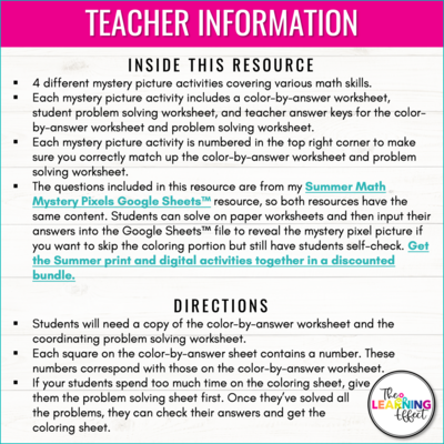 Summer Math Mystery Pictures | 5th & 6th Grade Review