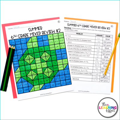 Summer Math Mystery Pictures | 5th & 6th Grade Review