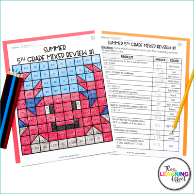 Summer Math Mystery Pictures | 5th & 6th Grade Review