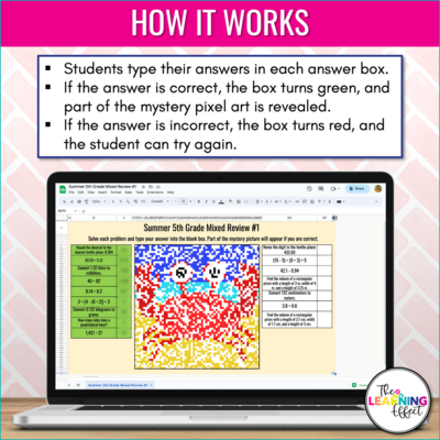 Summer Math Mystery Pixel Art Google Sheets Digital