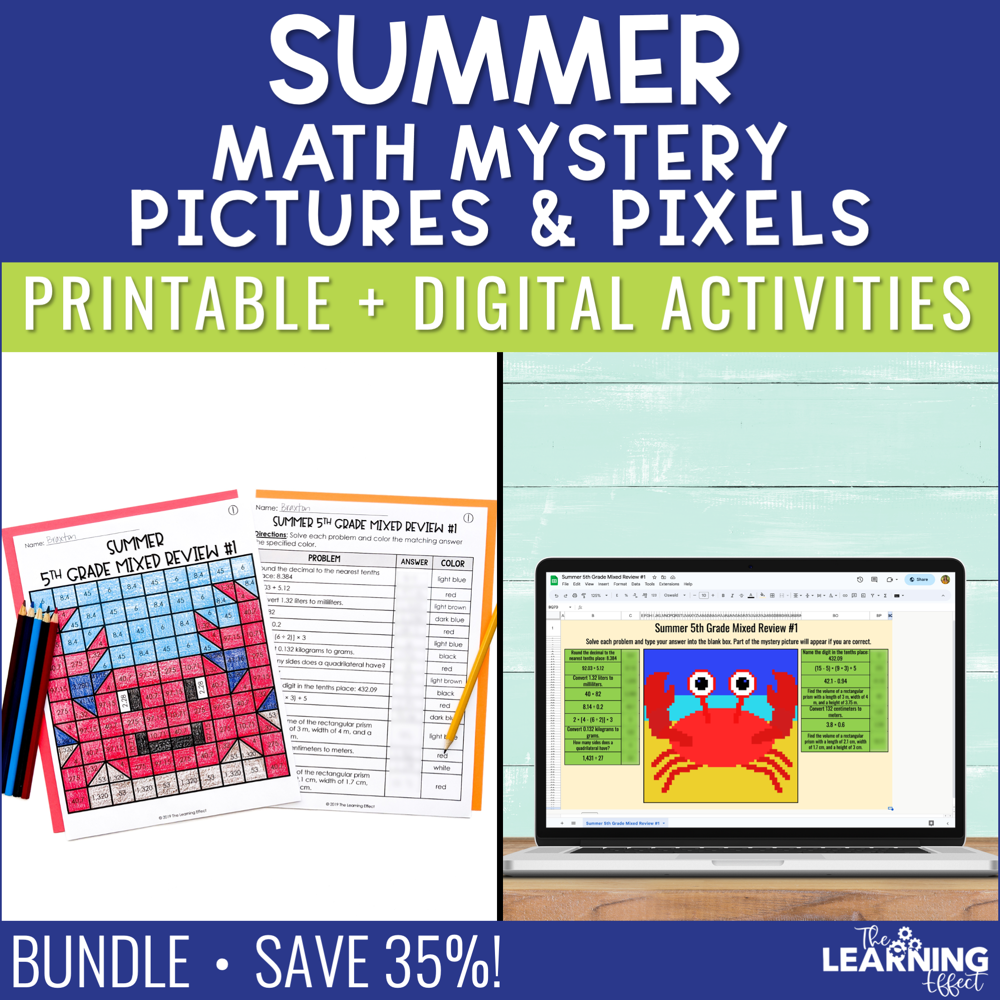 Summer Math Mystery Pictures and Pixel Art BUNDLE