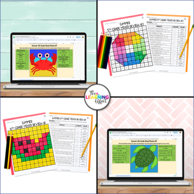 Summer Math Mystery Pictures and Pixel Art BUNDLE