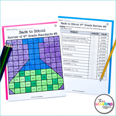 Back to School Math Worksheets Mystery Picture Activities