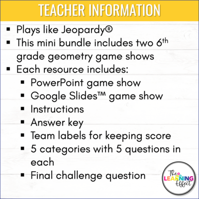 6th Grade Math Geometry Game Shows | Test Prep