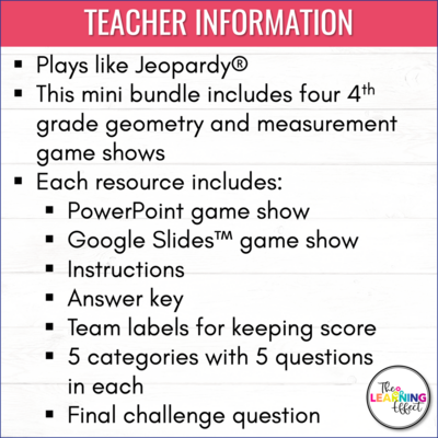 4th Grade Math Geometry and Measurement Game Shows