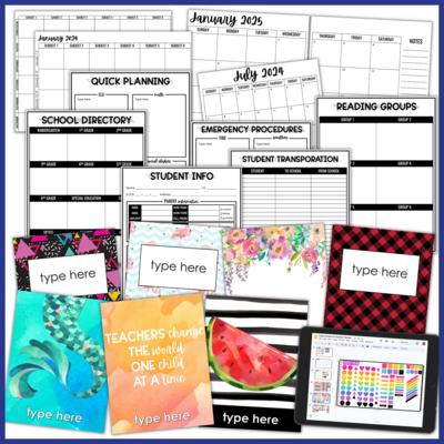 Editable Teacher Planner Binder Printable & Digital | Black & White