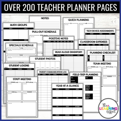 Editable Teacher Planner Binder Printable & Digital | Black & White