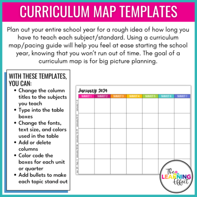 Curriculum Map & Pacing Guide Templates | Editable School Year Planning ...