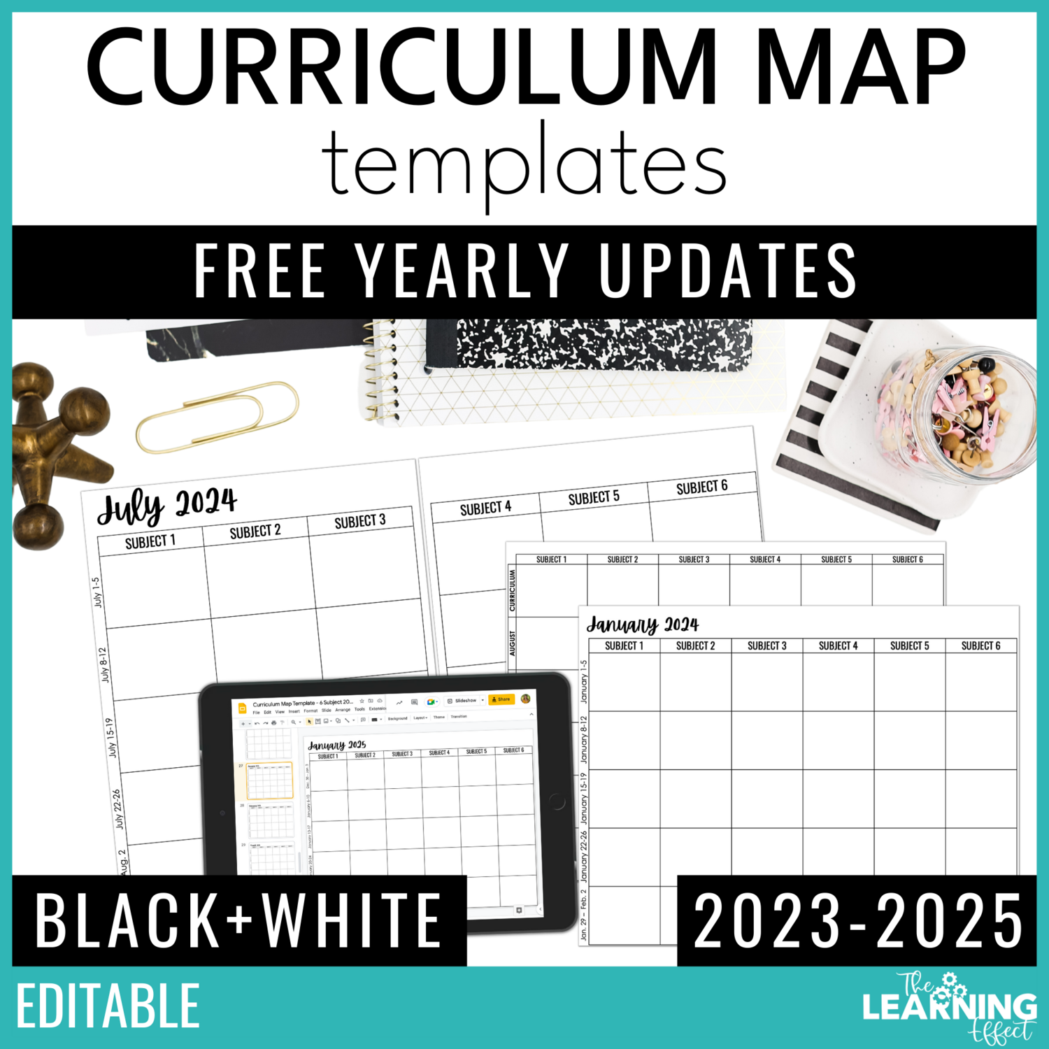 Editable Curriculum Map Template and Pacing Guide Black & White
