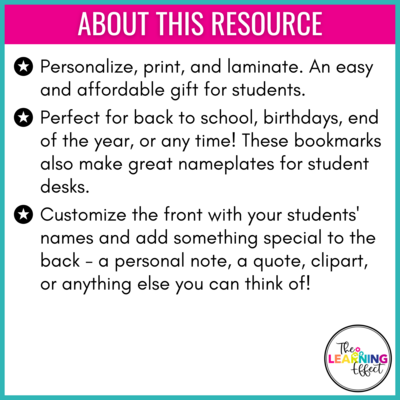 Editable Student Bookmark Templates | Desk Name Tags Plates | Back to ...